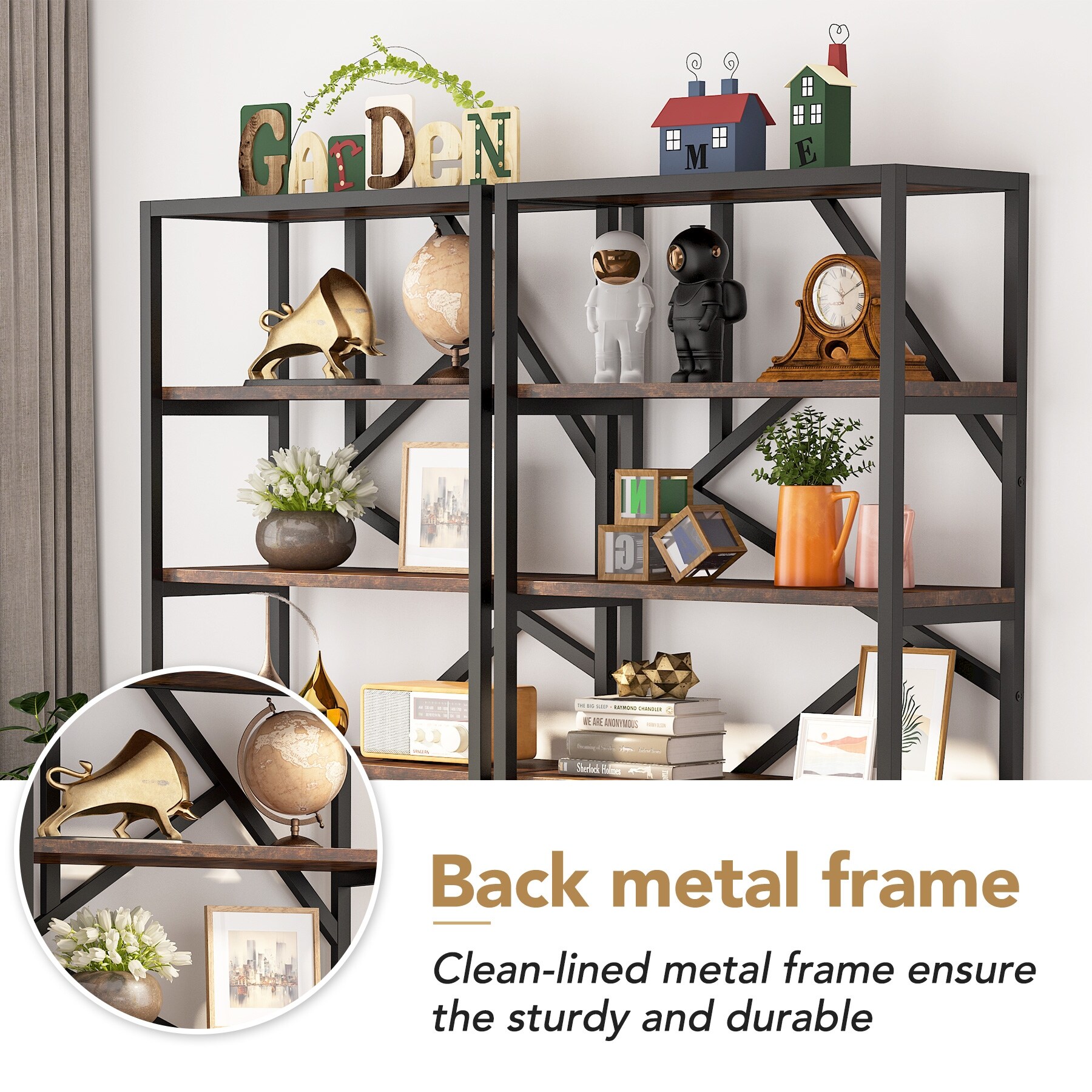 71 Inch Industrial Bookshelf 6 Shelf Etagere Bookcase Free Standing Open Book Shelves Storage Display Shelf