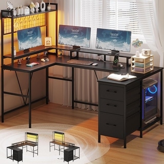 U Shaped Gaming Desk L Shaped Computer Desk 3 Drawers Shelves Pegboard ...