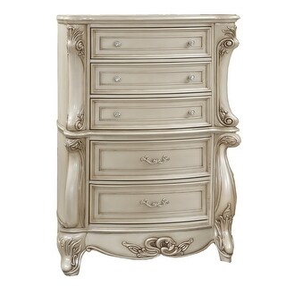 5 Drawer Wooden Chest with Scroll Design and Carved Feet, Antique White ...