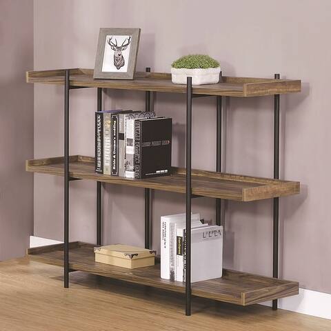 Mid Century Industrial Design Rustic Oak Display Bookcase - Overstock ...