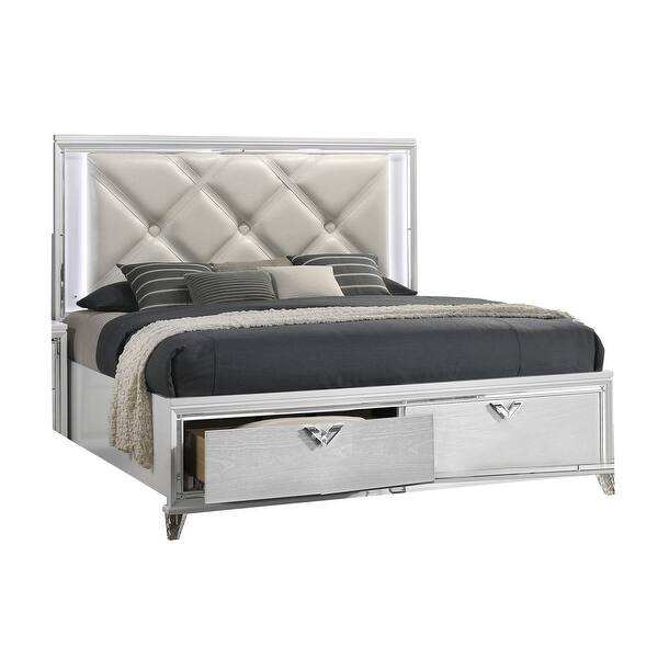 Prism Modern Style Queen/King LED-Lit Bed with Padded Tufting & 2 ...
