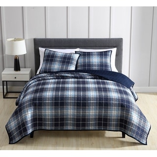Riverbrook Home Blue Plaid 2 Piece Reversible Coverlet Set Blue - Bed ...
