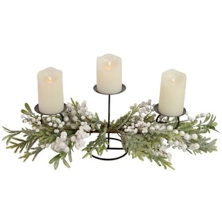 26" Triple Candle Holder with Frosted Foliage Berries Christmas Decor ...