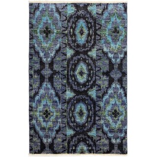 ECARPETGALLERY Hand-knotted Shalimar Black, Light Blue Wool Rug - 4'8 x ...