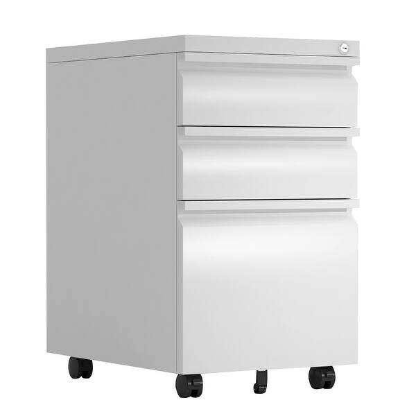 Steel Three Drawer File Cabinet with Lock, Equipped with Wheels at the ...