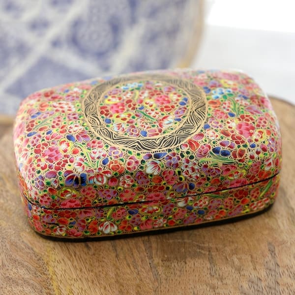 Novica Handmade Kashmir Cheer In Rainbow Decorative Papier Mache Box ...
