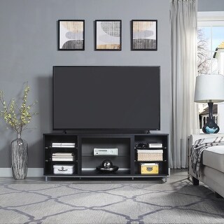 Modern Onyx TV Stand with Cable Management and Tempered Glass Shelves ...