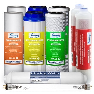 iSpring 7-Stage Alkaline Mineral UV RO System 1-Year Supply Filter Pack ...