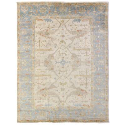 Exquisite Rugs Turkish Oushak Ivory / Blue New Zealand Wool Rug (10' x ...