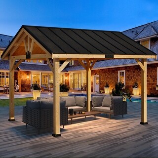 11x12ft Small Wood Pergola, Solid Wood Gazebo with Waterproof Bitumen ...