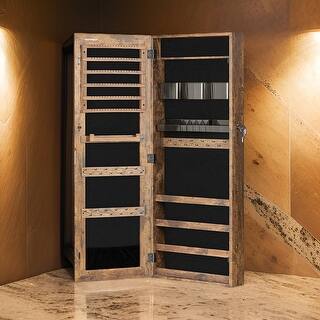 Max 42 Inch Wall Mount Jewelry Armoire, Mirrored Panel, Wood, Rustic ...