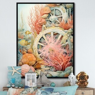 Designart "Coral Pirate Wheel Memory I" Coastal Coral Under Water ...