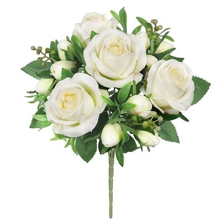 Set of 2 Cream White Artificial Delicate Sweet Rose Flower Stem Bush ...