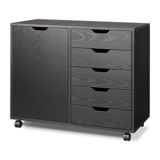 5-Drawer Wood Mobile Storage Cabinet with Door,Black - Bed Bath ...