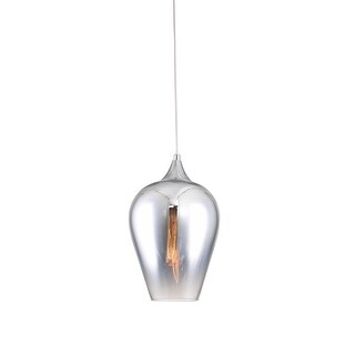 Reflective Chrome Single Pendant Light with Faded Glass Shade - Bed ...
