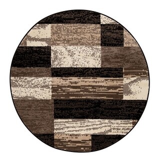 8' Round Chocolate Round Patchwork Power Loom Stain Resistant Area Rug ...
