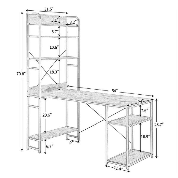 Computer desk Metal frame and MDF board/5 tier open bookshelf/Plenty ...