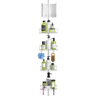 Corner Shower Caddy Tension Pole, 4-Tier Standing Shower Organizer ...