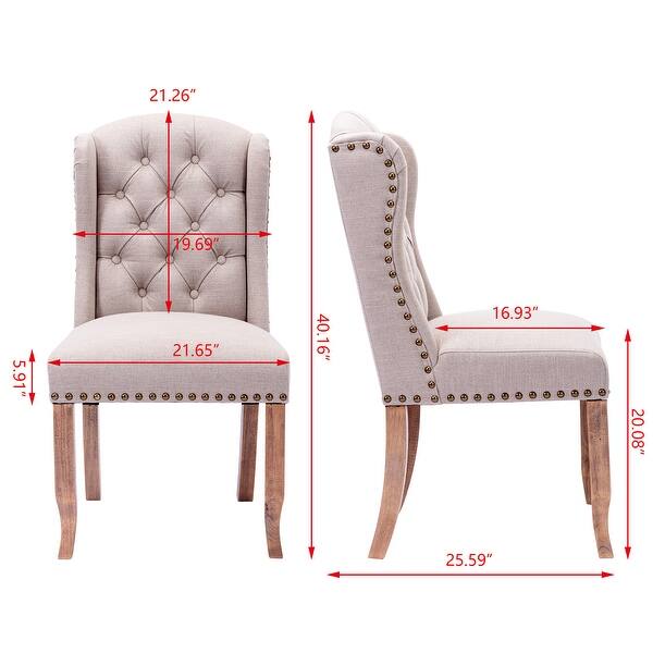 Wing Back Tufted Botton Upholstered Fabric Dining Chairs Set of 2,high ...