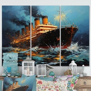 Designart "Boat Titanic Collage Interwoven II" Transportation Wall Art ...