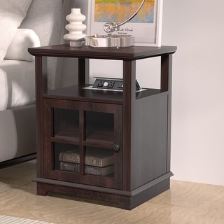 End Table with Charging Station, Side Table with Storage, Wireless ...
