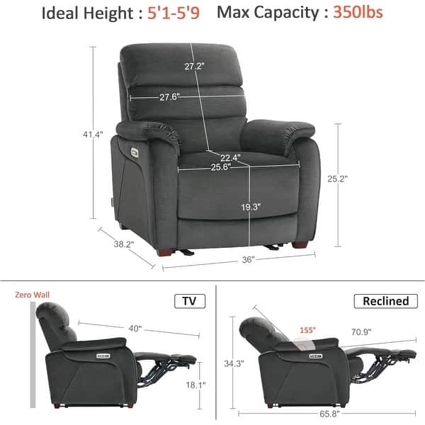 MCombo Zero Wall-Hugger Power Recliner Chair with Adjustable Headrest ...