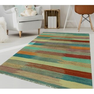 Hand-Woven Winchester Kilim Misaki Blue/Purple Rug - 3'6" x 5'0" - Bed ...