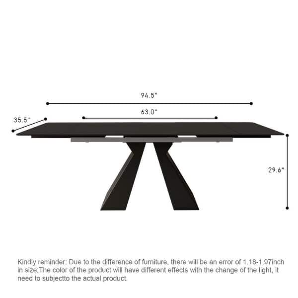 Extendable Sintered Stone Dining Table, 63" to 94.5", Double Pedestal ...