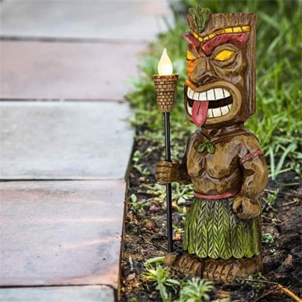 Tiki Man Holding a Torch Garden Statue Yard Art Lawn Decoration - Bed ...
