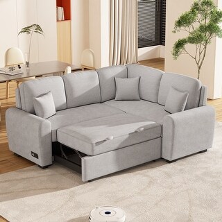 Grey 2 in 1 Sleeper Sofa Bed Convertible L-shape Bubble Sectional Sofa - Bed Bath & Beyond ...
