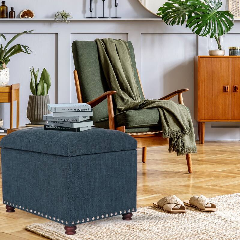 Adeco 24'' Rectangular Upholstered Storage Ottoman Fabric Foot stool ...