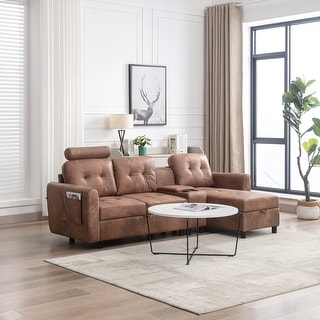 Plush Sectional Sofa with European Design and Built-in Storage - Bed ...