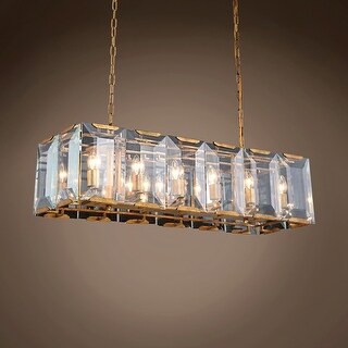 Rectangular 12 Light 40" Antique Gold Glass Chandelier & Led Bulb - 12. ...