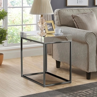 Modern Mirrored End Table Black Metal Legs Rectangle - Bed Bath ...