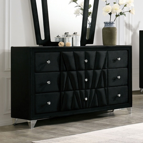 Ambrosia Transitional Black 56 inch Wide 9 Drawer Fabric Tufted Dresser by Furniture of America On Sale Bed Bath Beyond 35568639