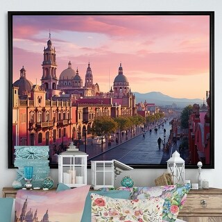 Designart "Zocalo Mexico Landscape" Mexican Art Framed Canvas Art Print ...