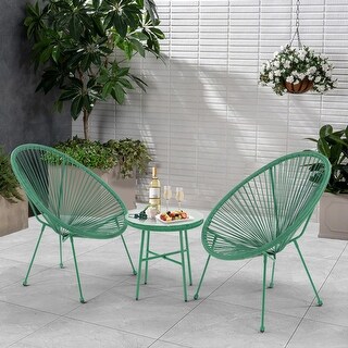 Green Rattan Patio Bistro Set Acapulco All-Weather 3-Piece with Side ...