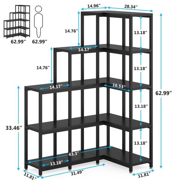 5-Tier Corner Stepped Bookshelf Display Rack Storage Shelf for Living ...