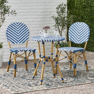 Outdoor Aluminum 3 Piece French Bistro Set, Navy Blue, White, with ...