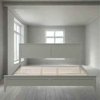 Durable Pine Wood Platform Bed with Slat Design Headboard, Full, Queen ...