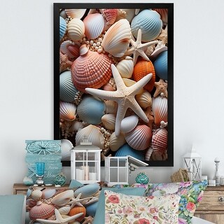 Designart "Beach Photo Seashell Symphony X" Seashell Framed Wall Decor ...