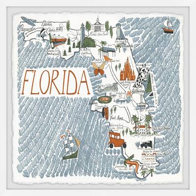'Illustrated Map of Florida' Framed Painting Print - Overstock - 33068802