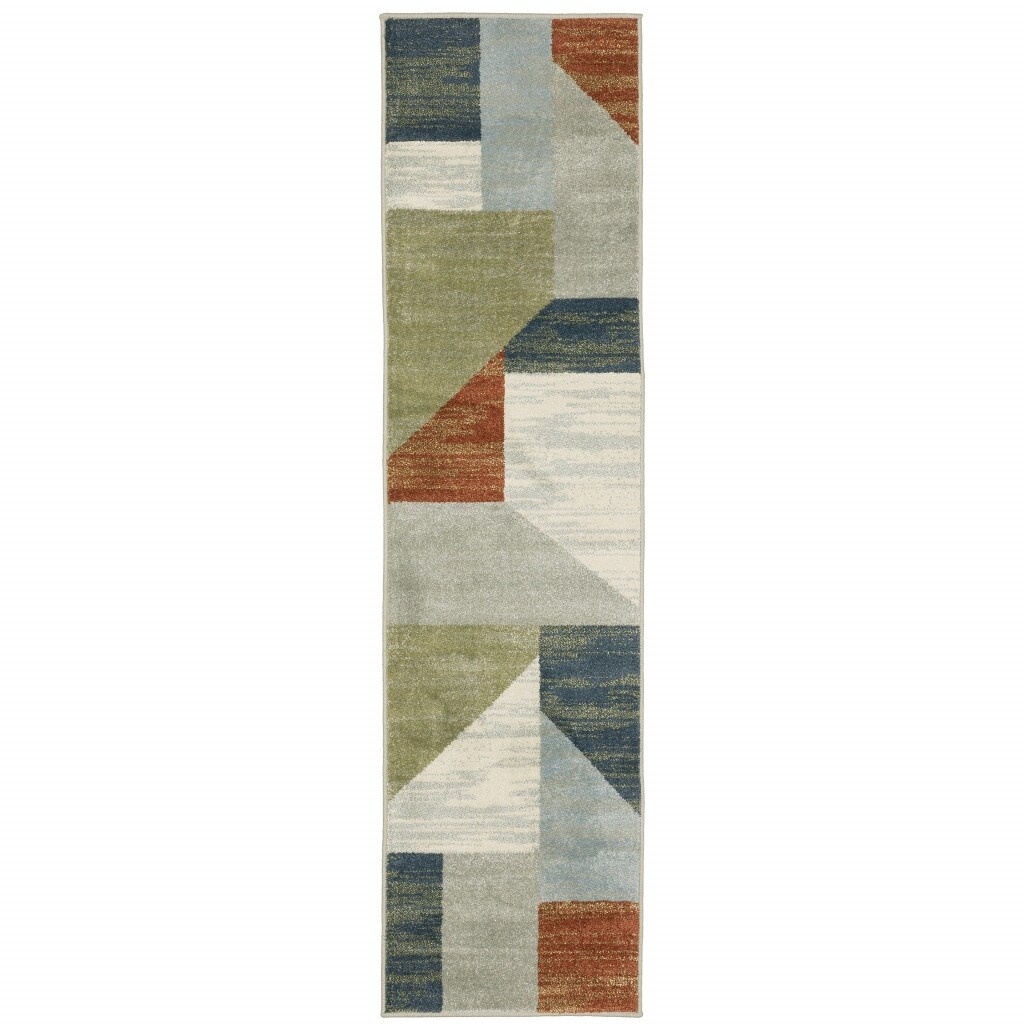 2' X 8' Orange Blue Teal Green And Beige Oriental Power Loom Stain ...