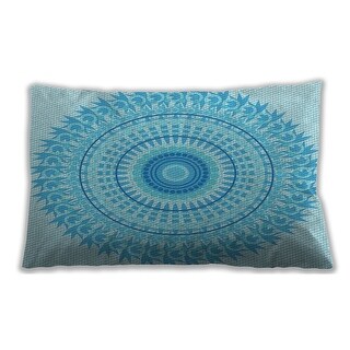 Ahgly Company Patterned Indoor-Outdoor Bright Turquoise Blue Lumbar ...