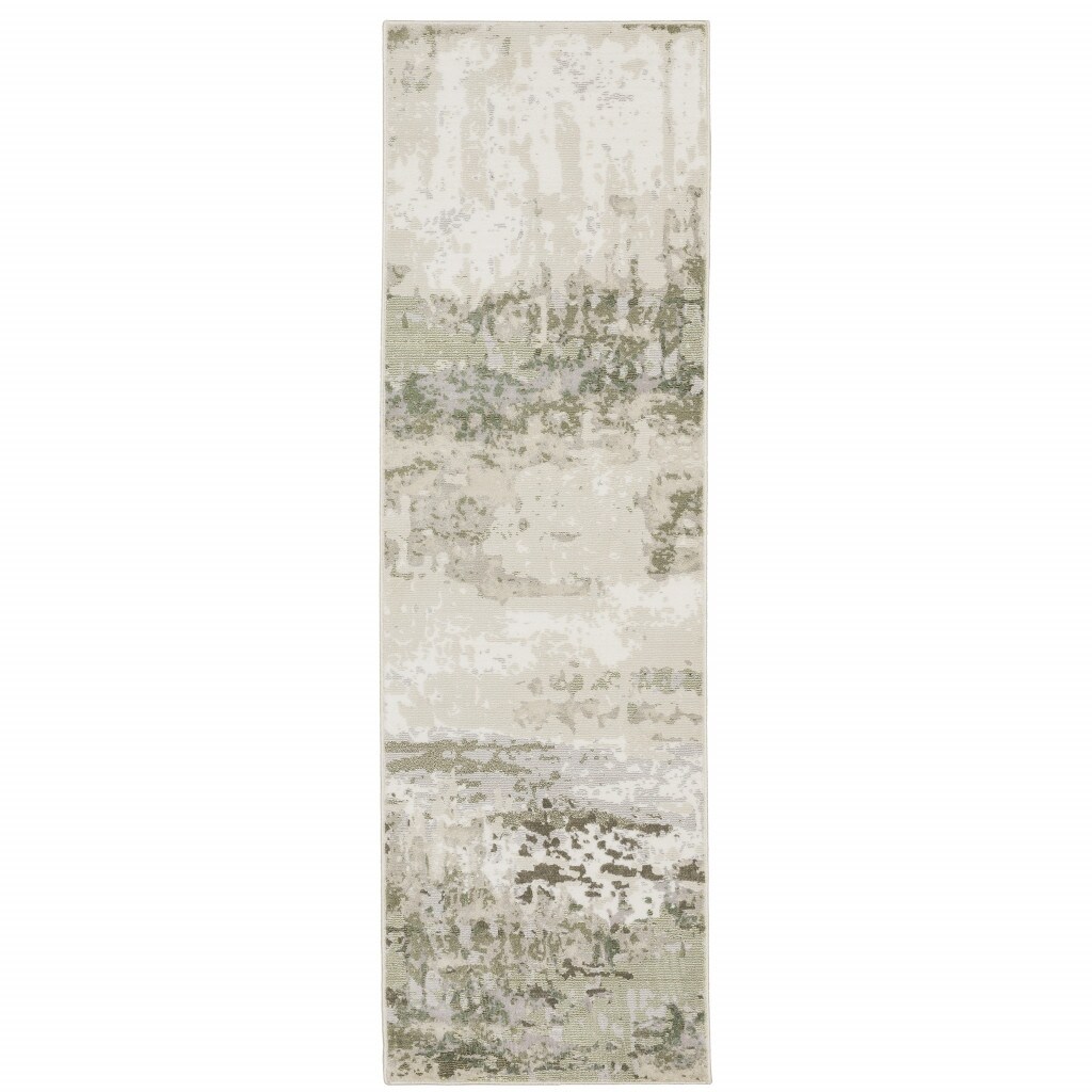 5' X 8' Beige Grey Brown And Sage Green Abstract Power Loom Stain ...