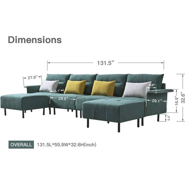 Microsuede Fabric U-shape Sofa Set with Ottomans Couch and Pillows ...