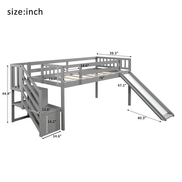 Twin Size Low Loft Bed with Adjustable Slide and Staircase - Bed Bath ...