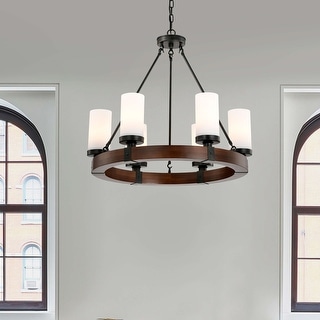 Daniela Antique Black 6-light Round Wood Chandelier with Frosted Glass ...