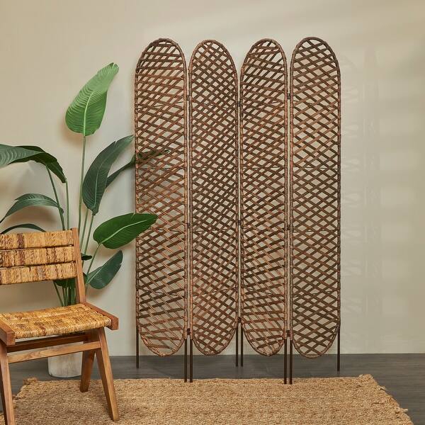 Copper Metal Handmade Foldable Freestanding Woven Geometric Partition ...