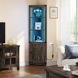 Moasis LED Corner Storage Cabinet with Light Farmhouse Tall Corner ...